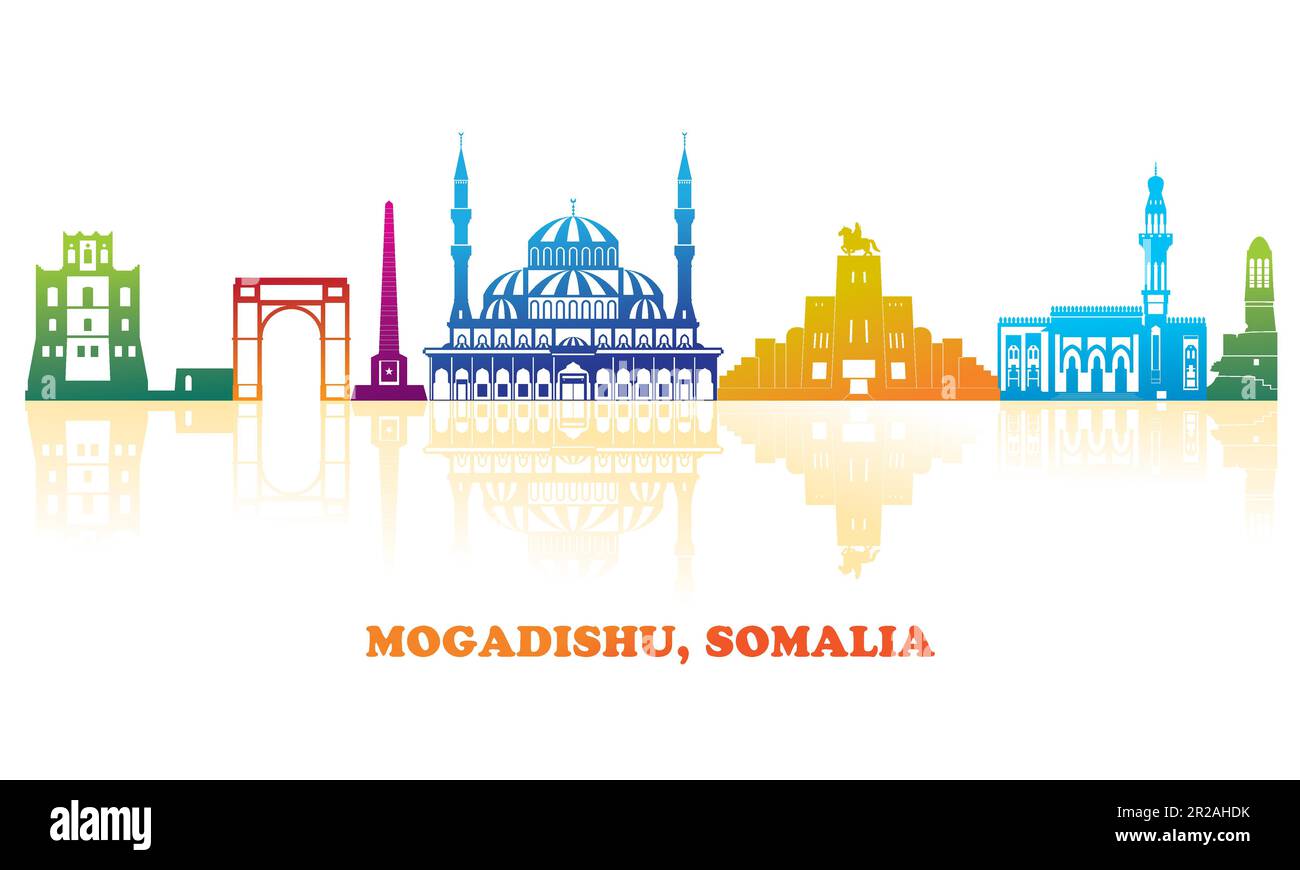 Colourfull Skyline panorama of city of Mogadishu, Somalia - vector ...