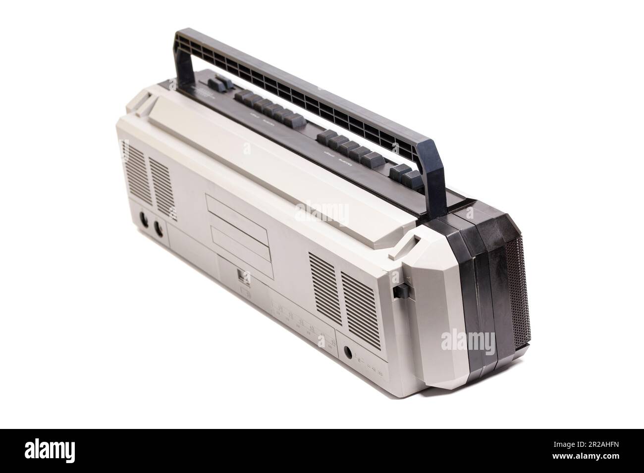 Retro portable stereo cassette recorder from 80s. with headphones and Audio cassette tape Stock ...