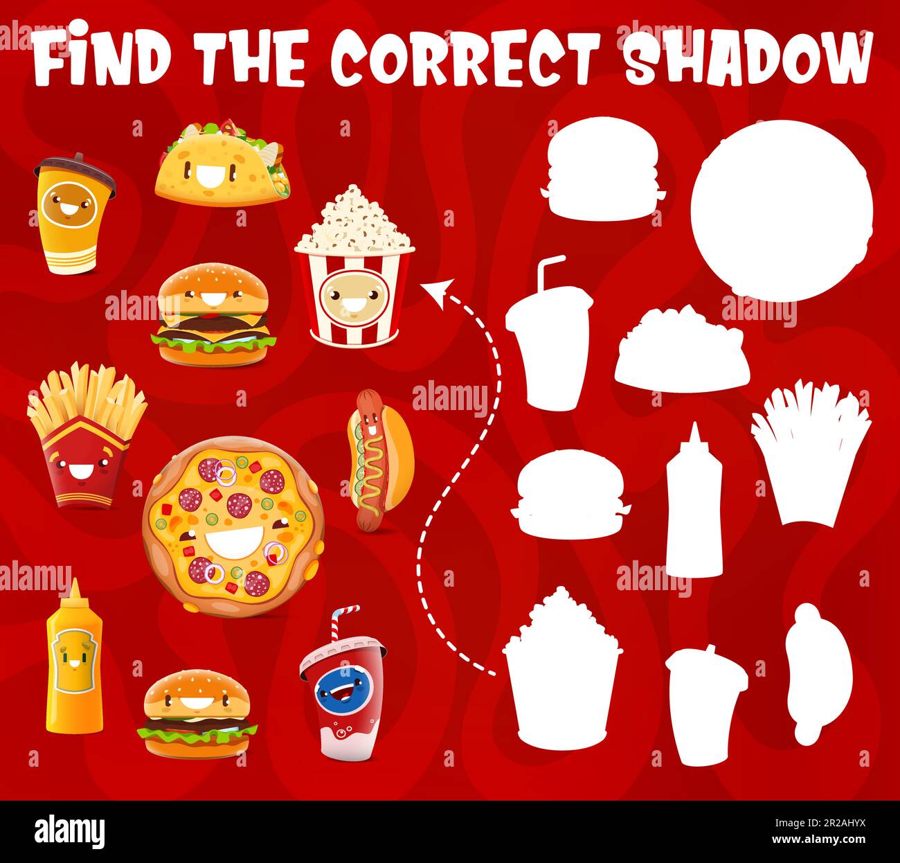 Find correct shadow of cartoon takeaway fast food characters, vector ...
