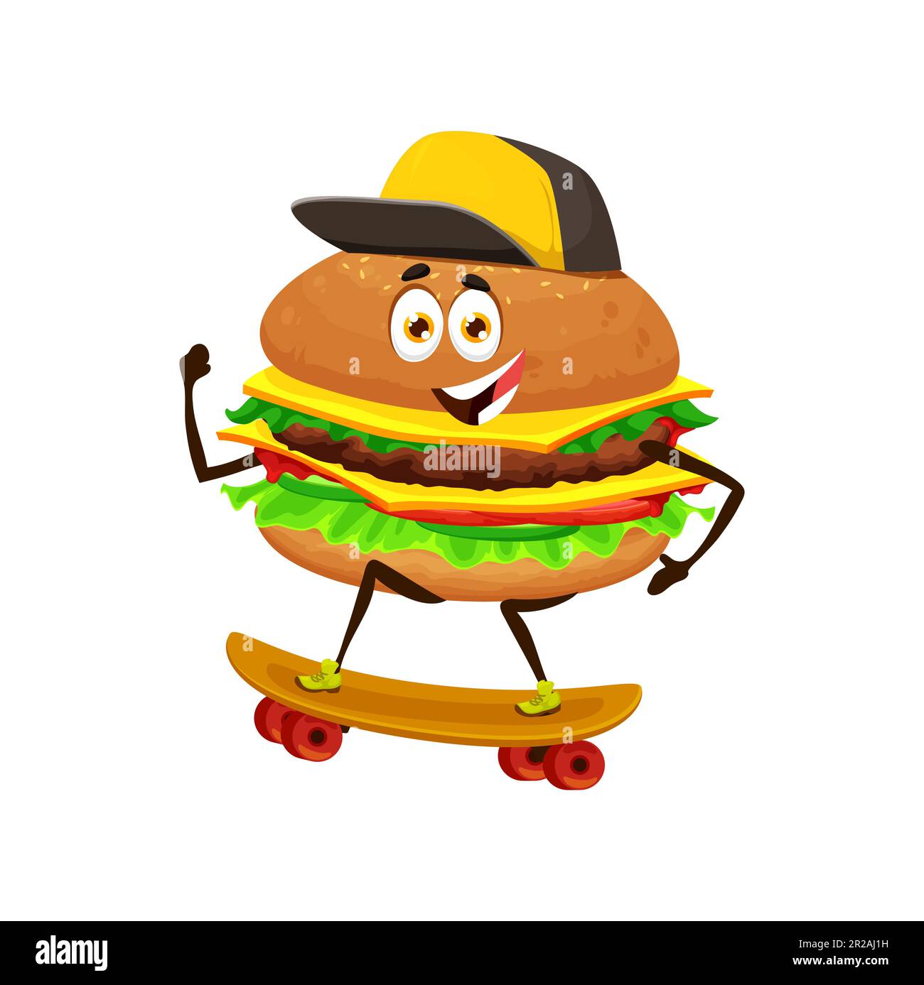 Cartoon cheeseburger character on skateboard, vector personage of cute ...