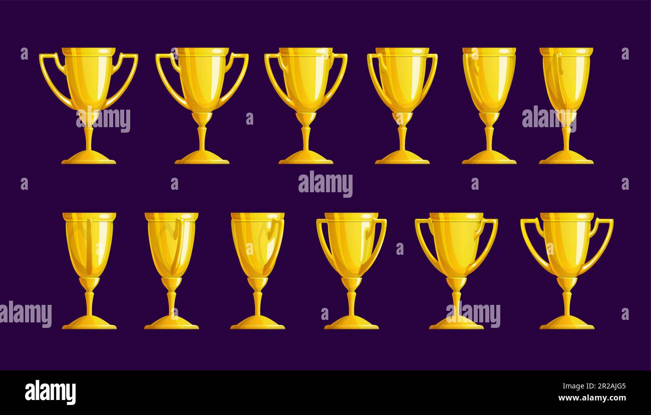 Golden trophy cup sequence, animation sprite sheet. Vector turn around ...