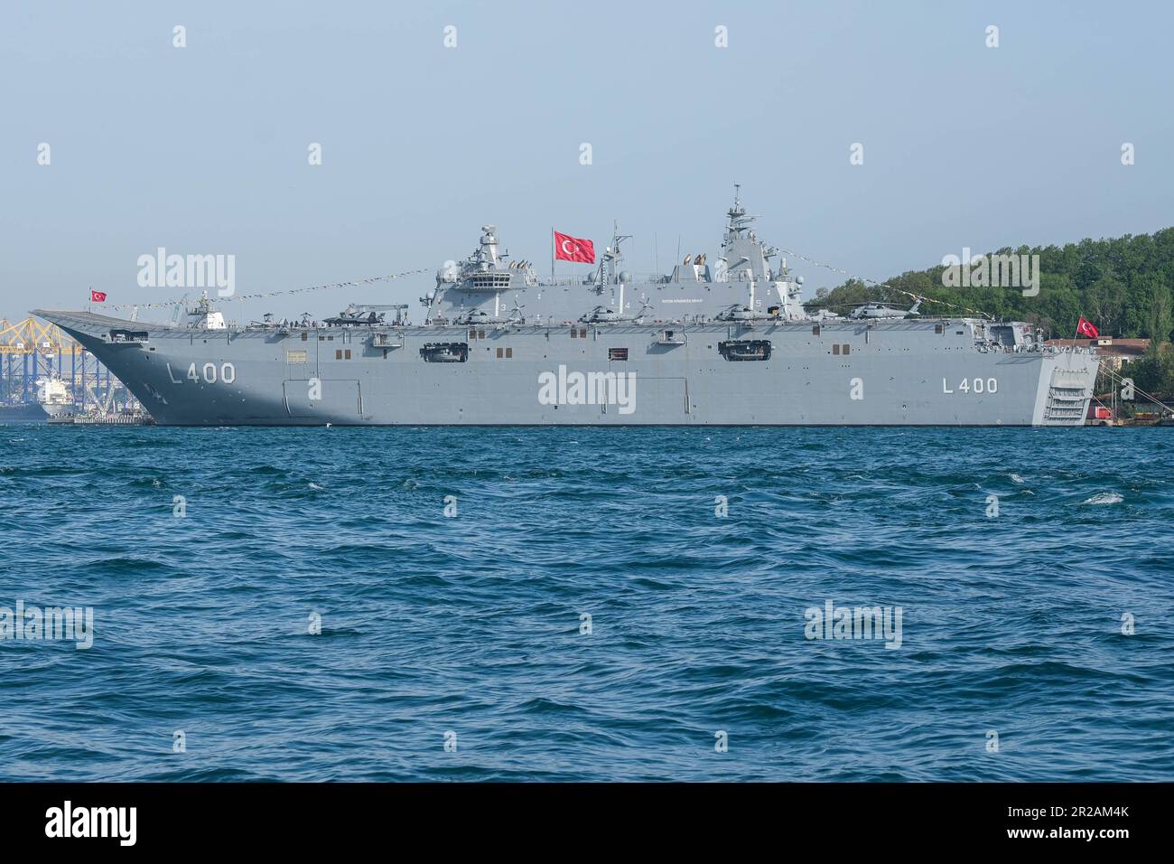 Turkey's largest warship TCG Anadolu docked at Sarayburnu Port. TCG Anadolu, the world's first ...