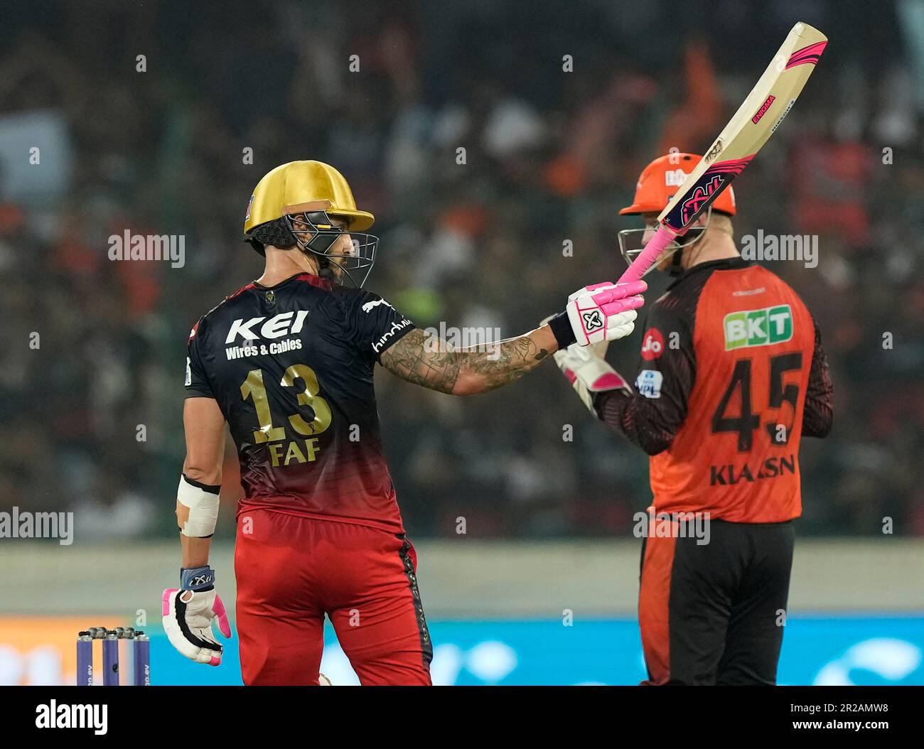 Royal Challengers Bangalores' Faf du Plessis celebrates his half ...