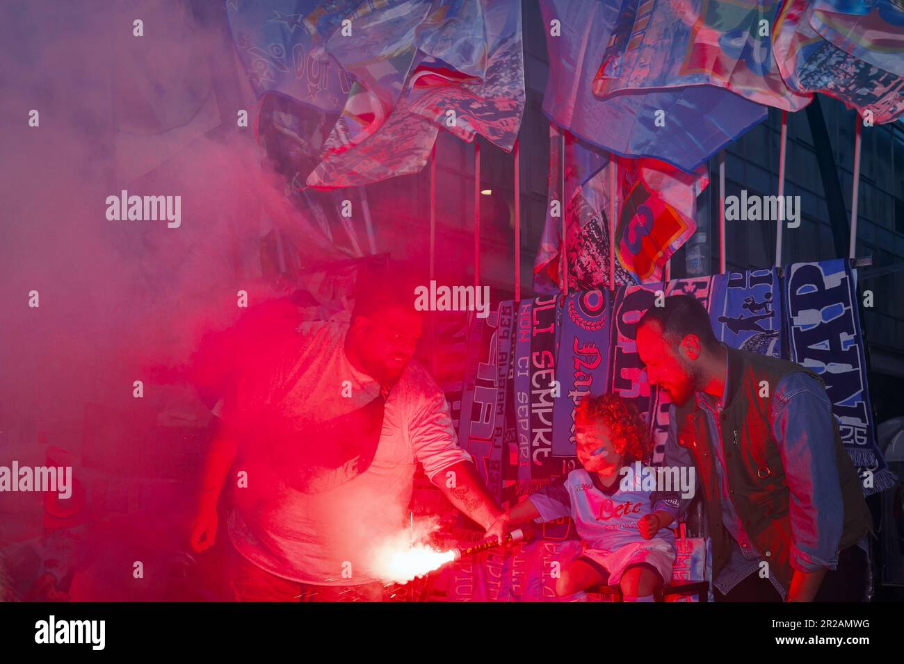 Naples, Italy - May 5, 2023: The supporters of the Napoli football team ...