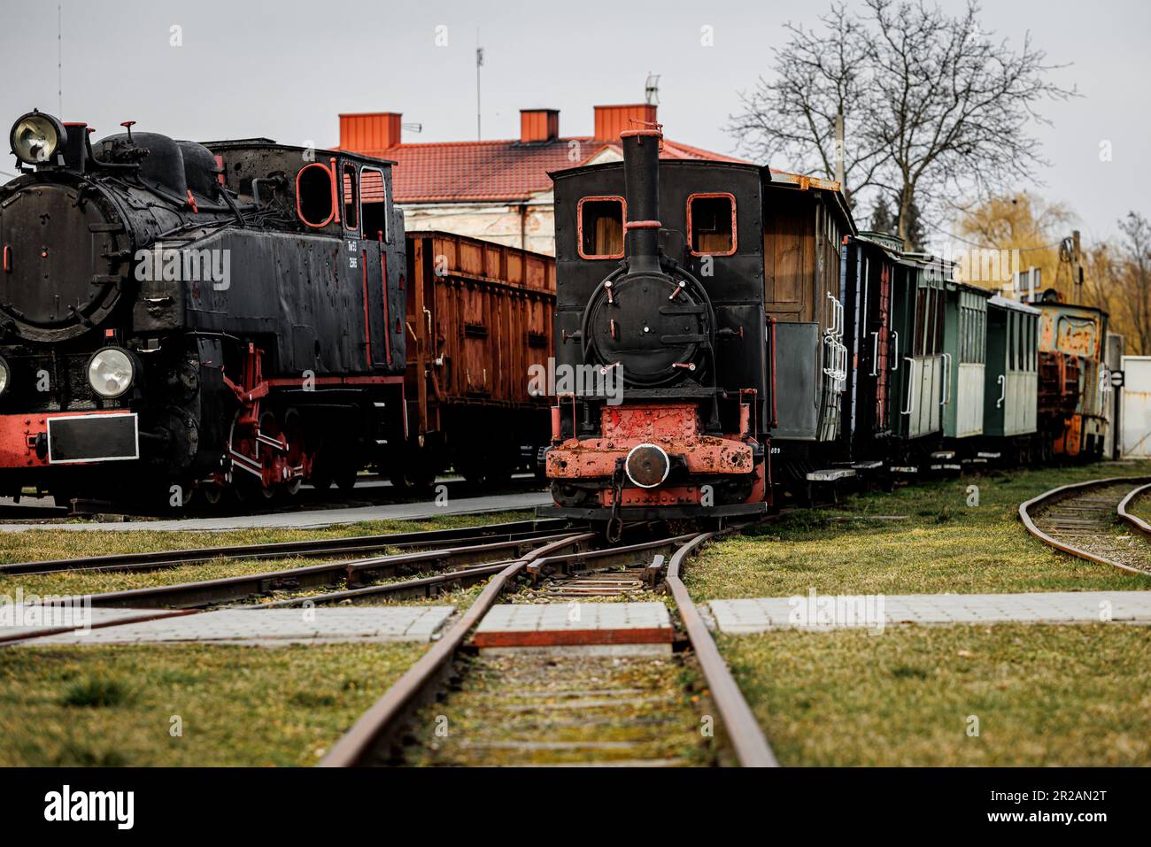 Retro locomotive, steam train parked in an outdoor depot Stock Photo ...