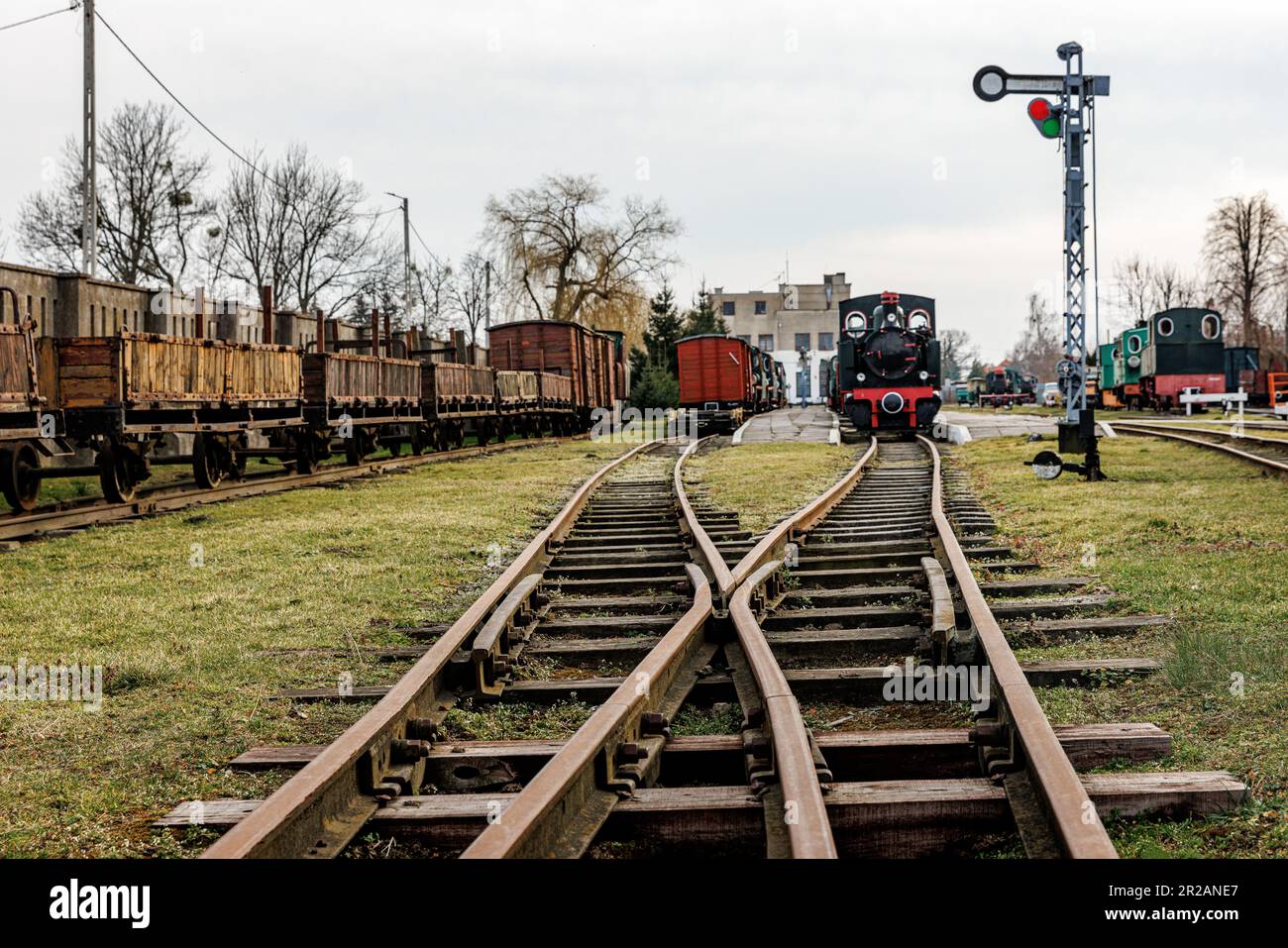 Railroad switches on the rails at the railway station Stock Photo - Alamy