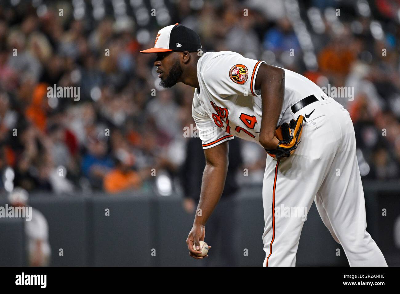 Baltimore Orioles relief pitcher Felix Bautista sets to throw during ...