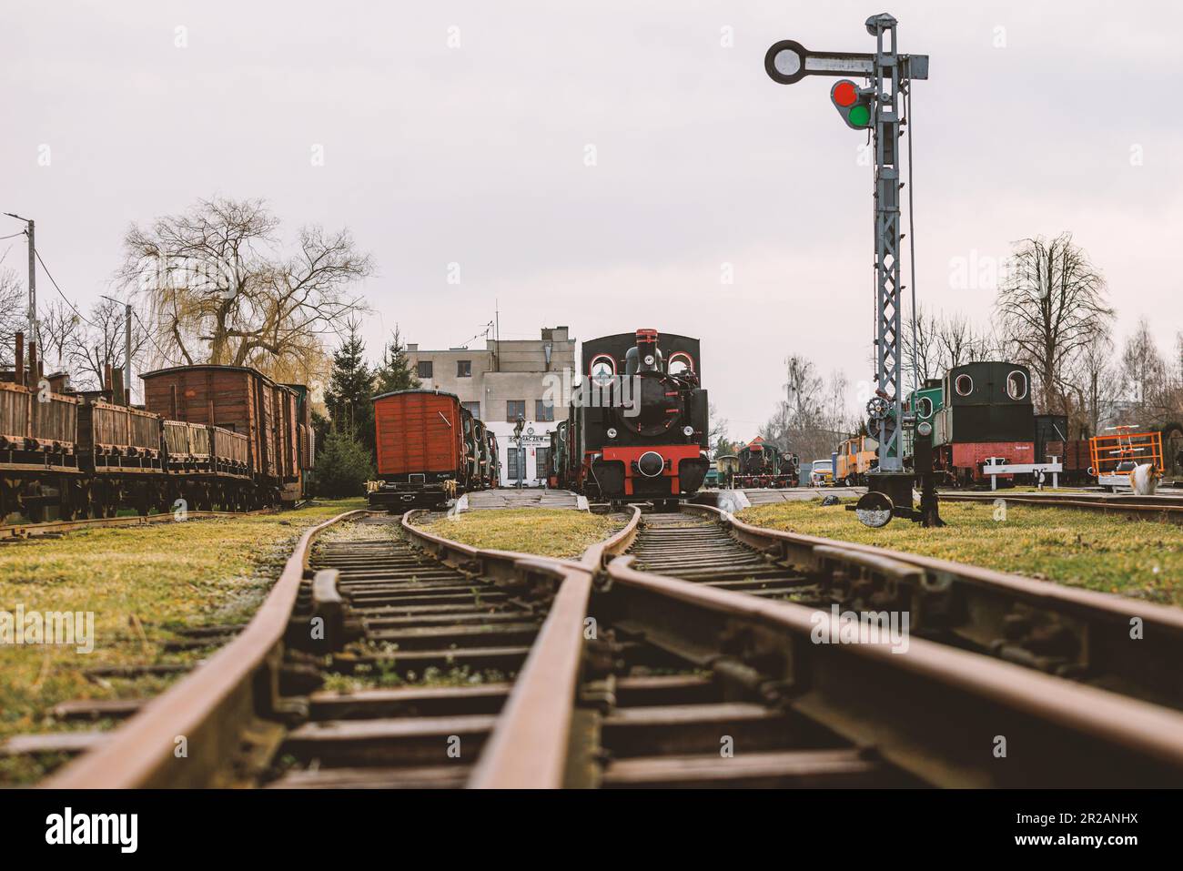 Railroad switches on the rails at the railway station Stock Photo - Alamy