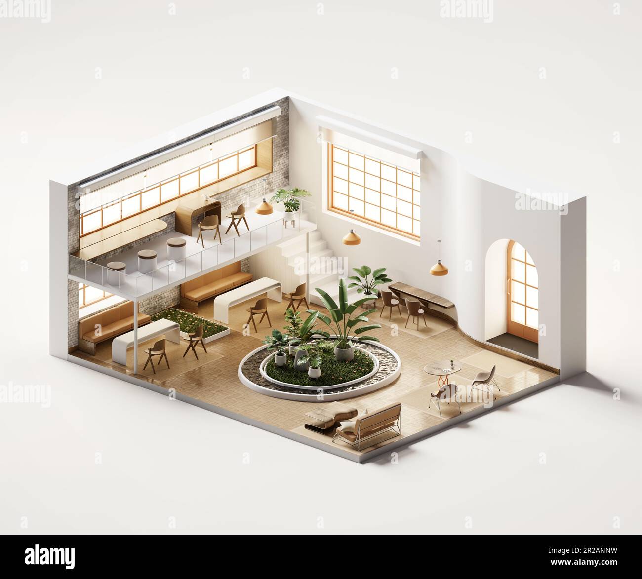 Isometric view meeting room workspace open inside interior architecture ...