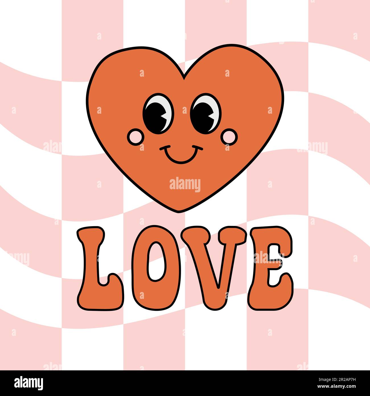 Vector retro groovy heart and love lettering isolated on pink ...