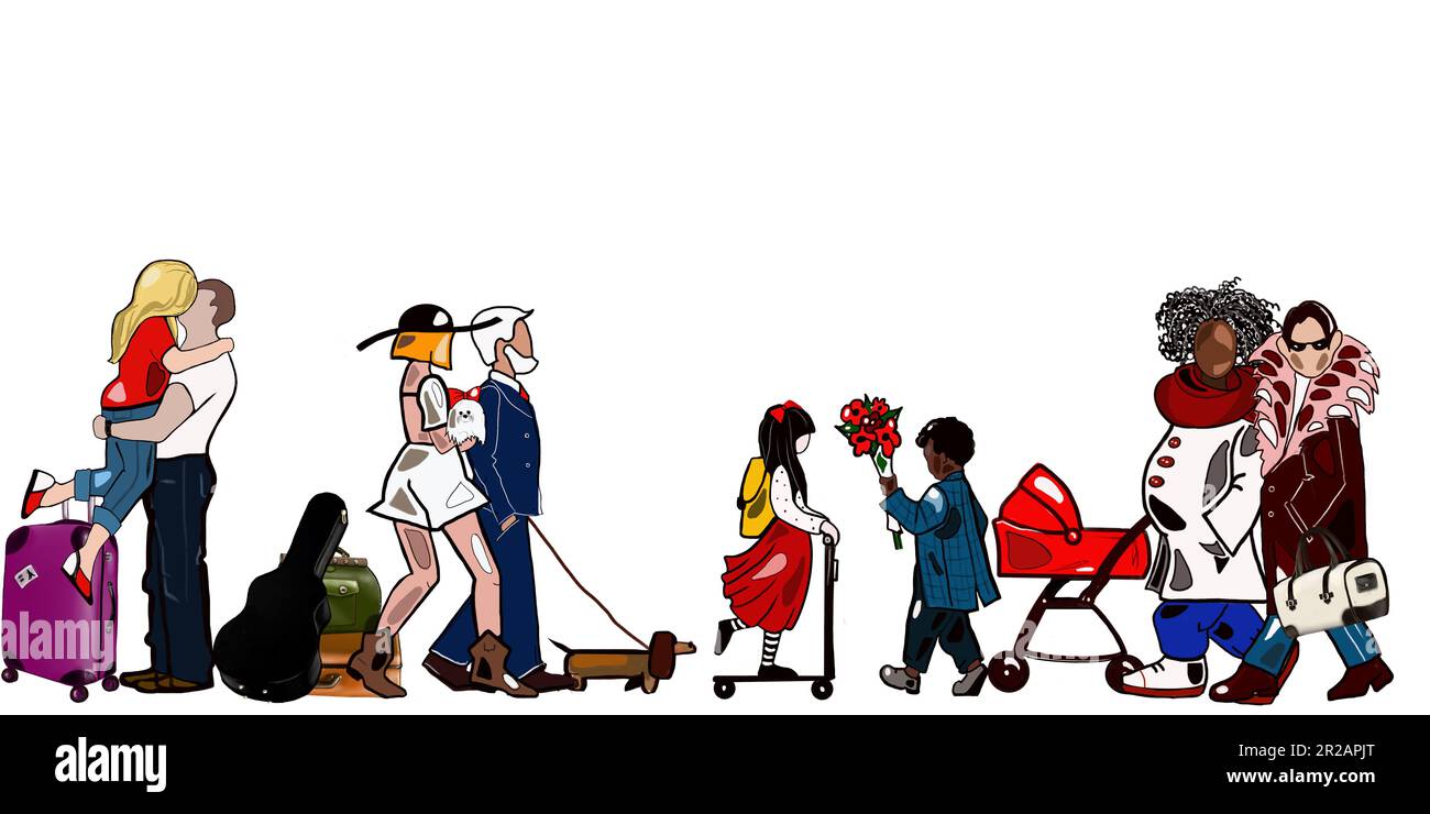 people, men, women with luggage, meet and see off, trave Stock Photo ...