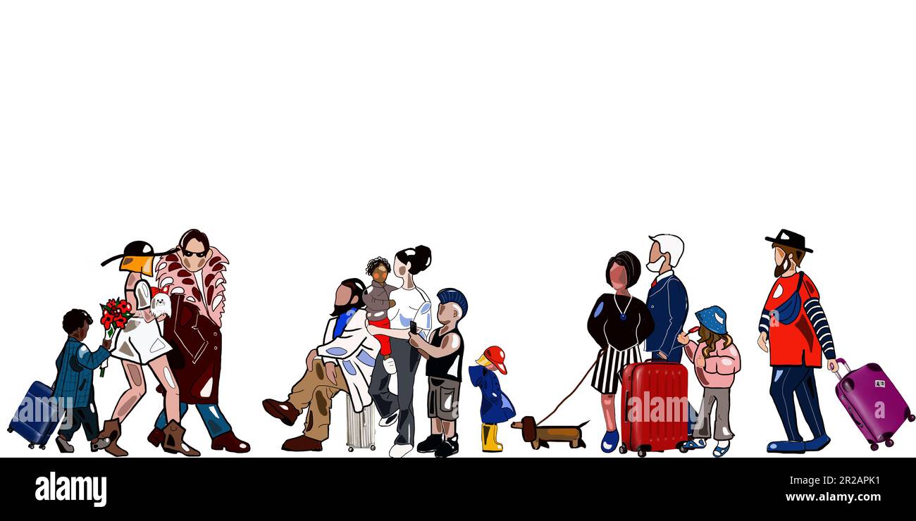 people, men, women with luggage, meet and see off, trave Stock Photo ...