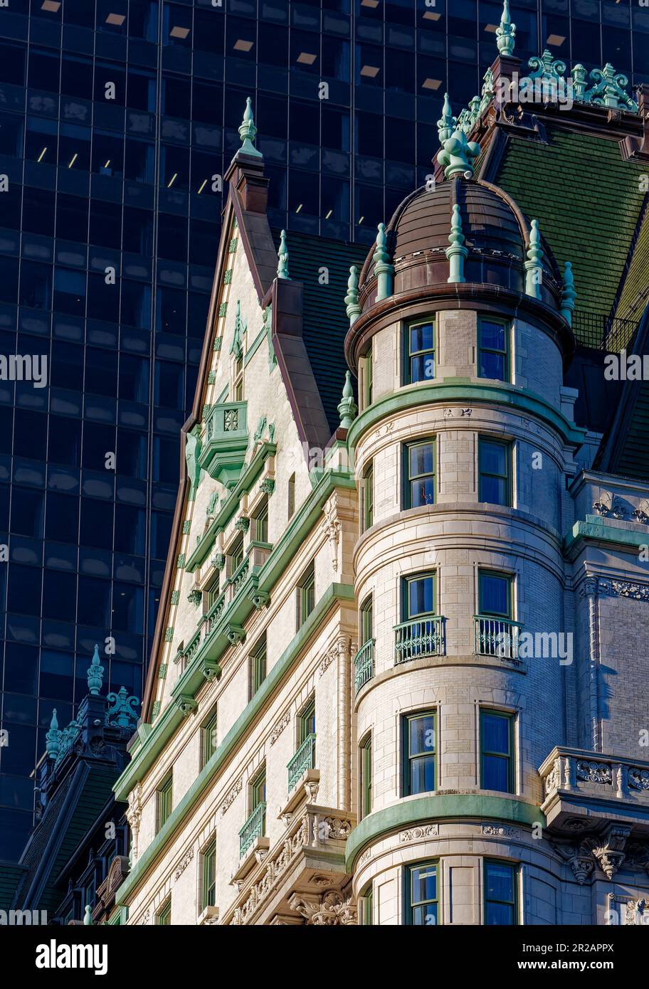 Plaza Hotel Detail: The northeastern turret and mansard roof, against ...