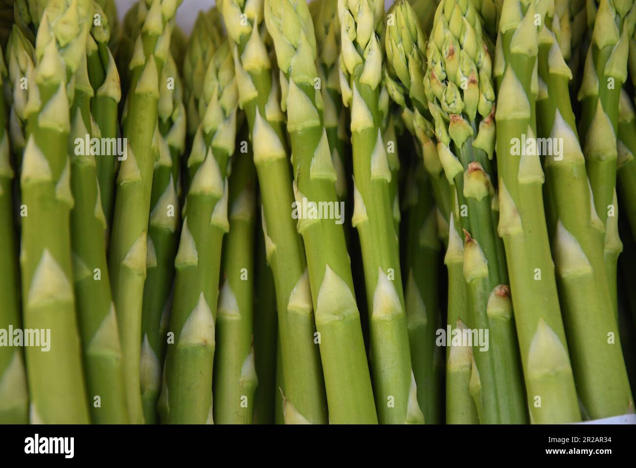 May 18,2023/Green asparagus display in food market in danish capital ...