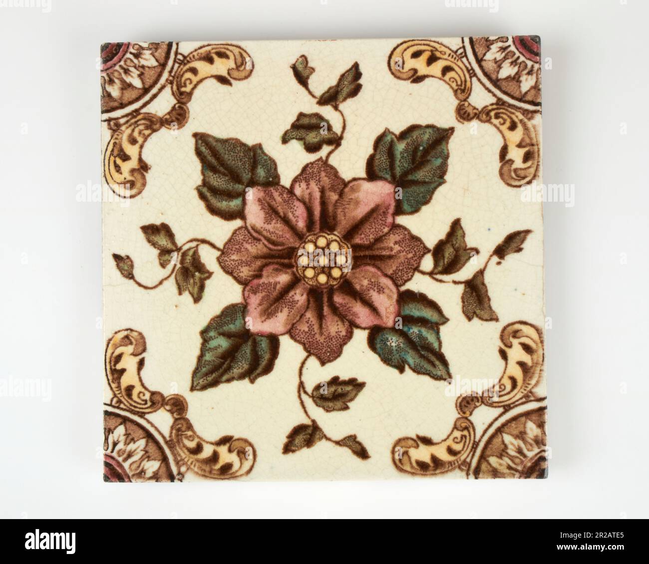 Antique 1890s Victorian hand coloured transfer printed pink flower ...