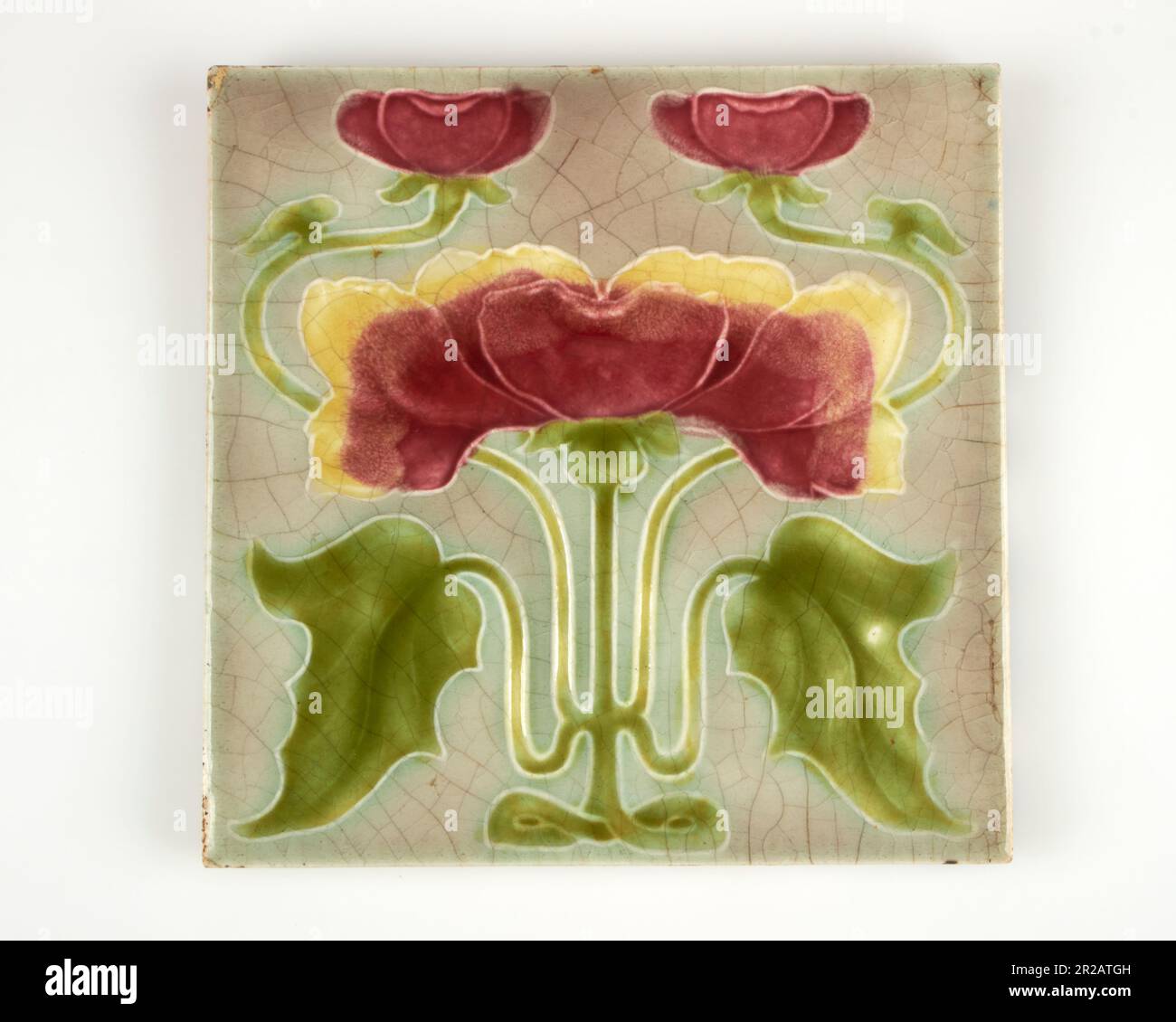 Antique 1900s Thomas Boote & Son Art Nouveau red and yellow flower ...