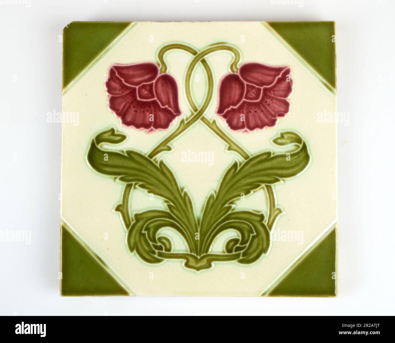 Antique 1900s Henry Richards Art Nouveau red poppy pottery tile Stock ...