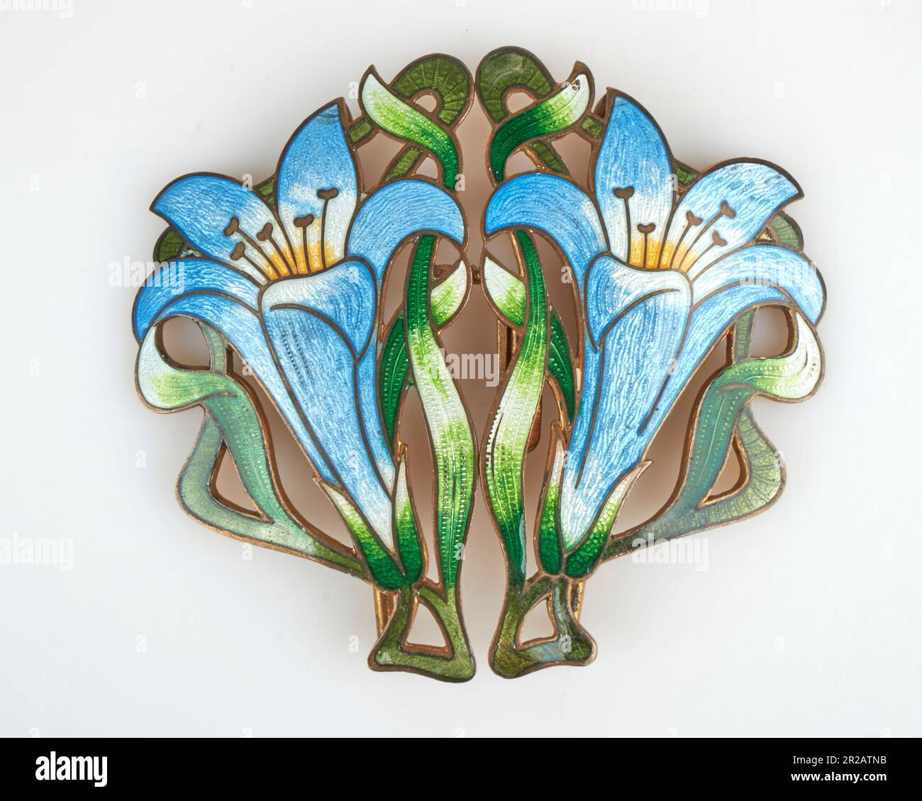 Antique 1900s Art Nouveau silver and champleve enamel lily belt buckle ...