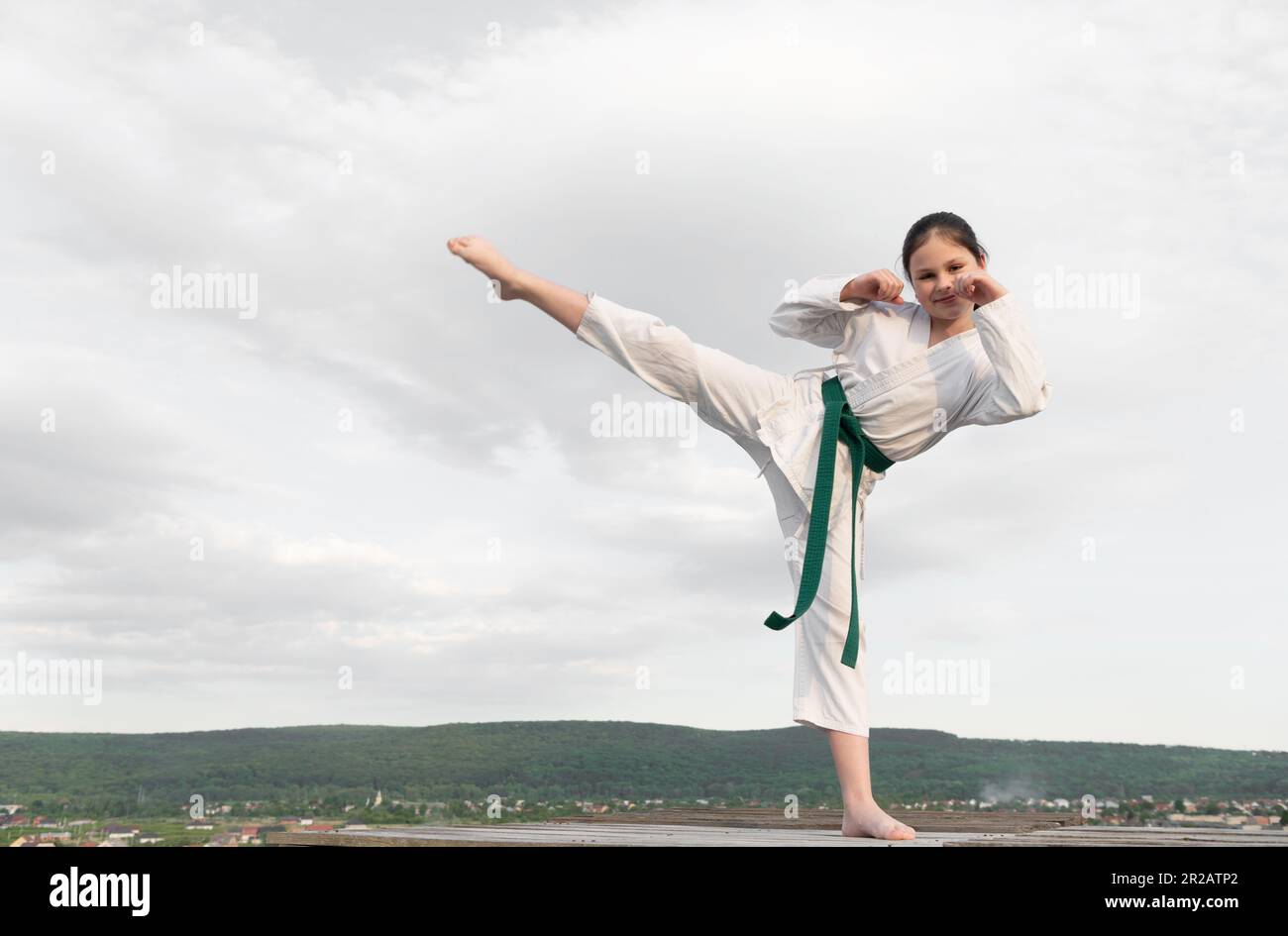 martial art concept. teen child practicing martial art. girl martial ...