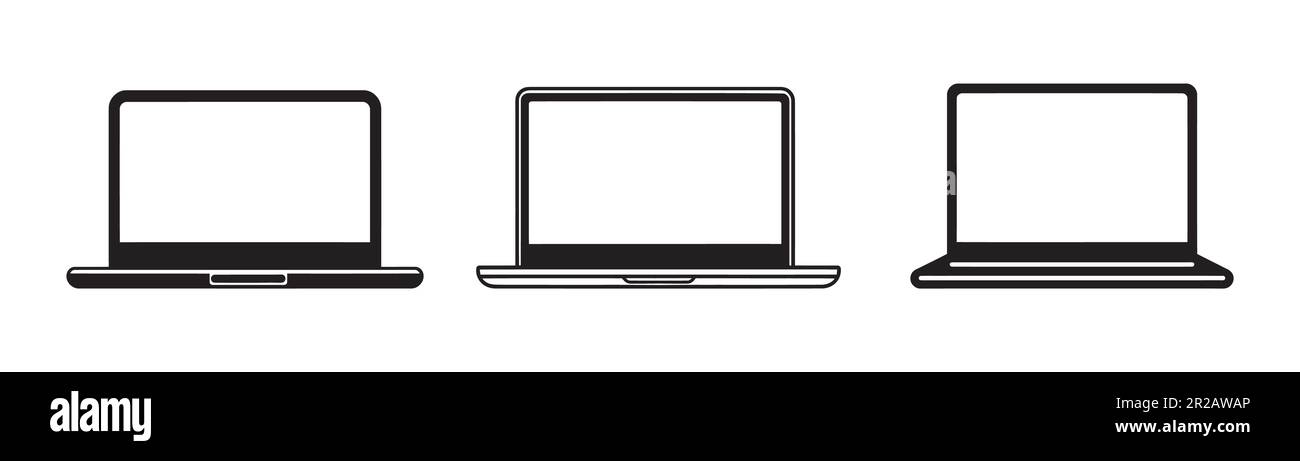 Set black laptop icon on a white background. simple design. Vector ...