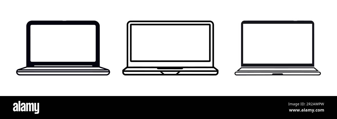 Set black laptop icon on a white background. simple design. Vector ...