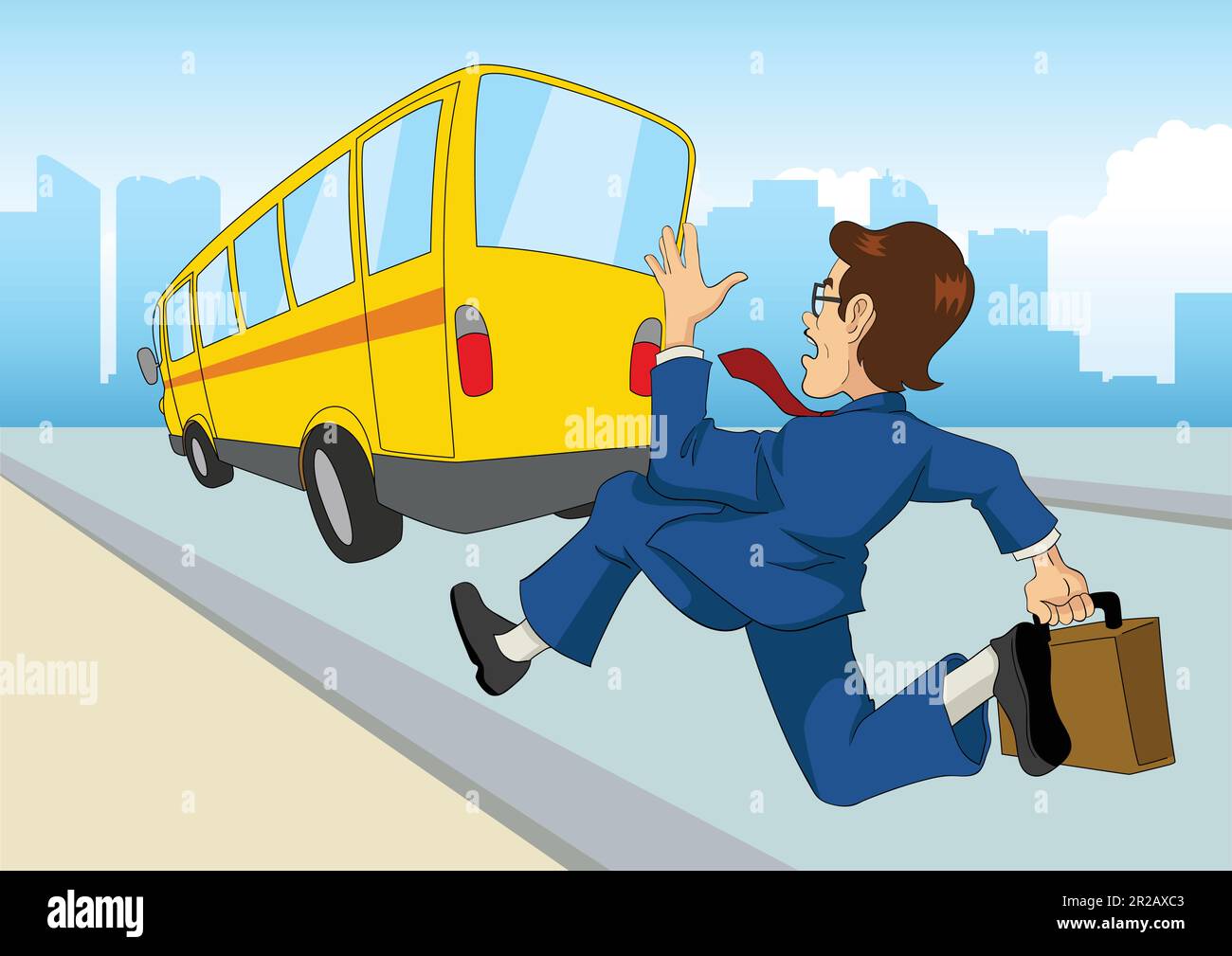 Cartoon illustration of a businessman chasing the bus Stock Vector ...