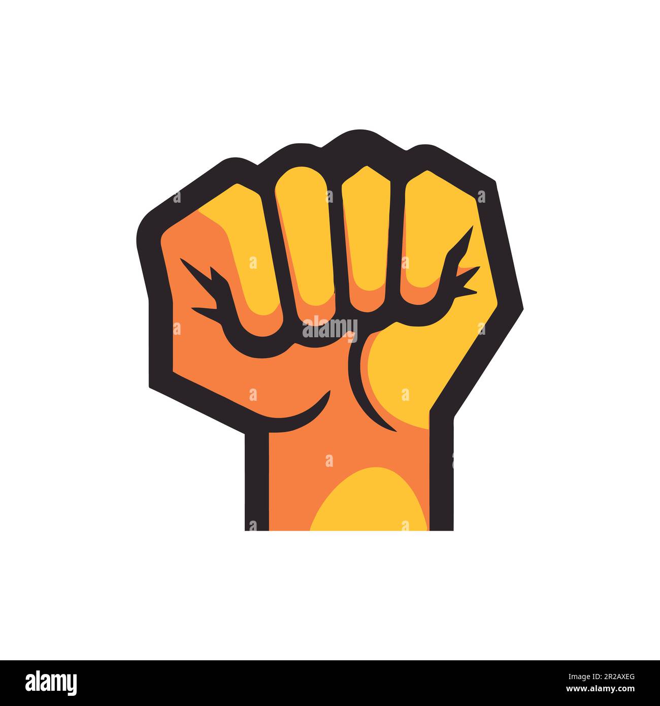 Raised hand with a clenched fist on a white background. Vector ...