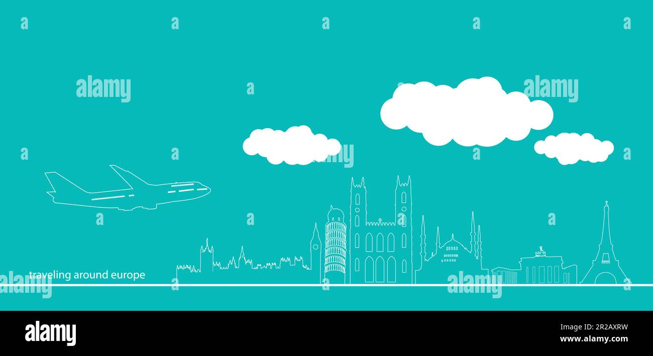 Line art of famous buildings and monuments in Europe. Traveling ...