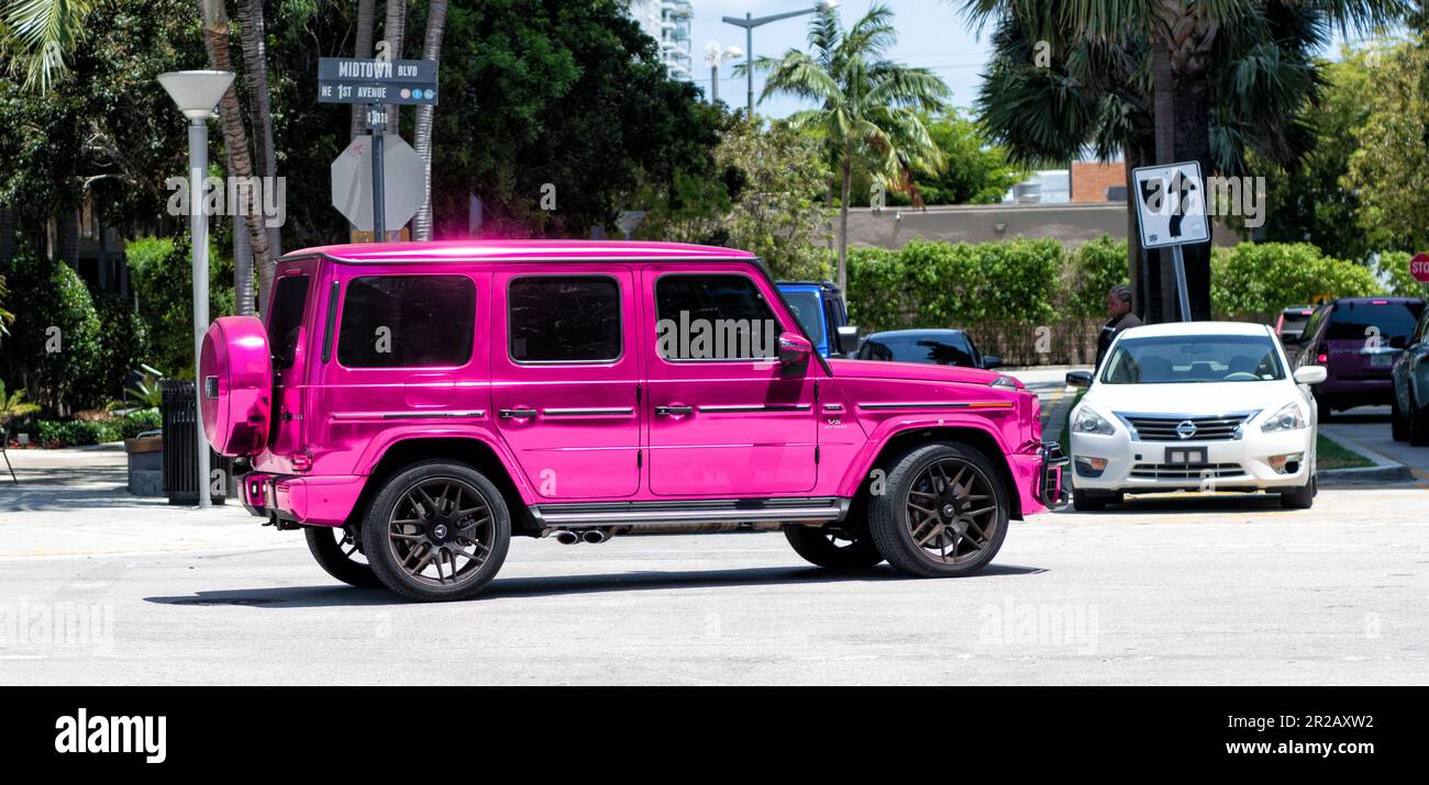 Miami Beach, Florida USA - April 15, 2021: pink metallic mercedes g63 ...
