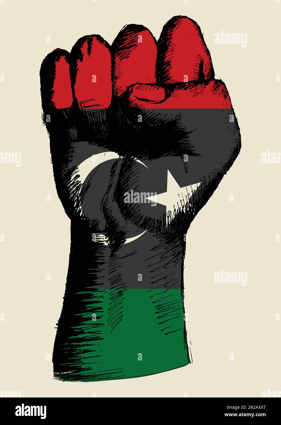 Sketch illustration of a fist with Libya insignia Stock Vector Image ...