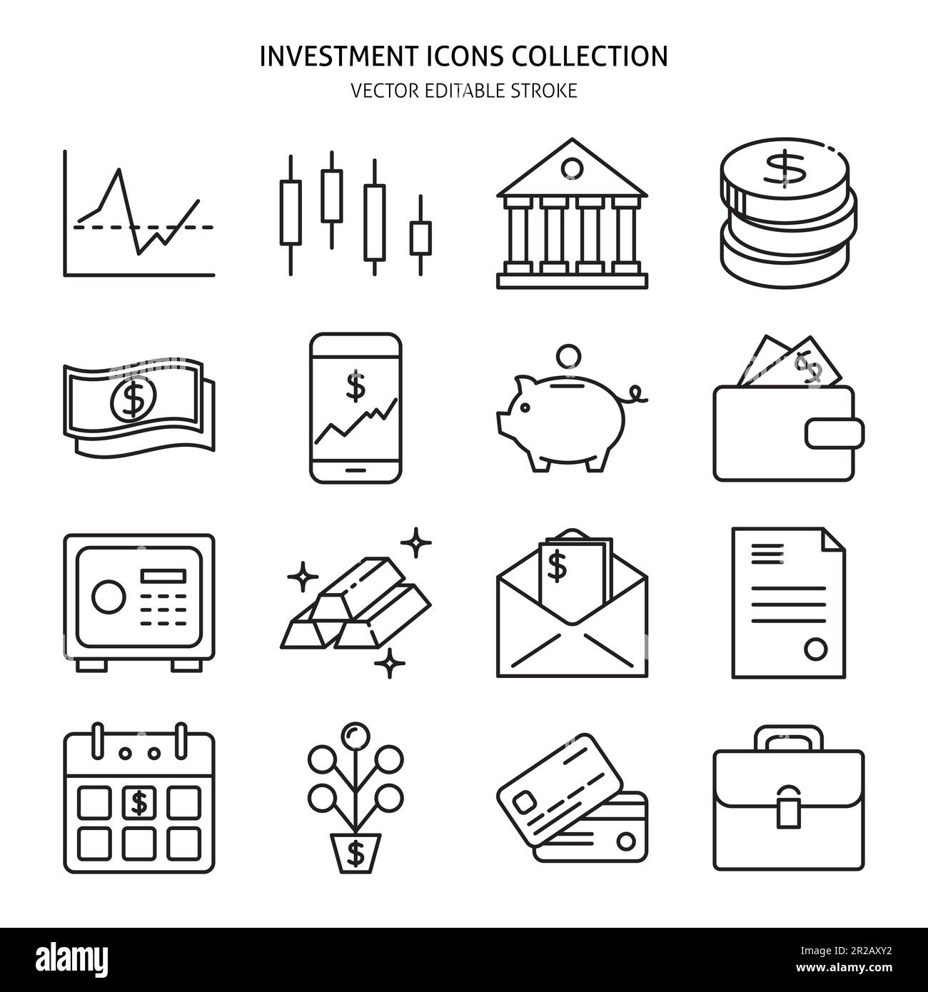 Finance and money icon set in line style. Banking and investment ...