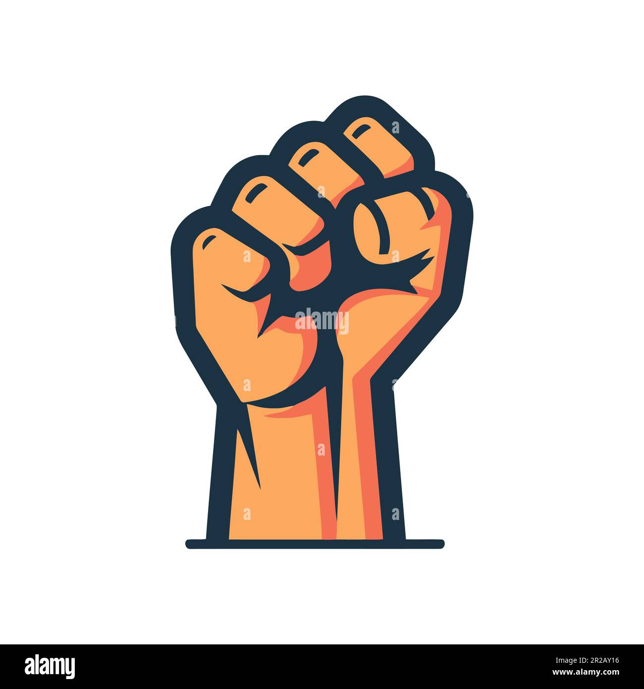 Raised hand with a clenched fist on a white background. Vector ...