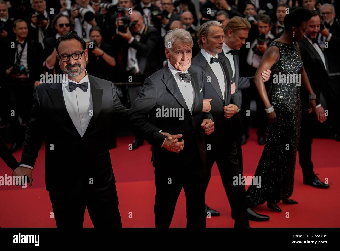 Director James Mangold, from left, Harrison Ford, Mads Mikkelsen, Boyd ...