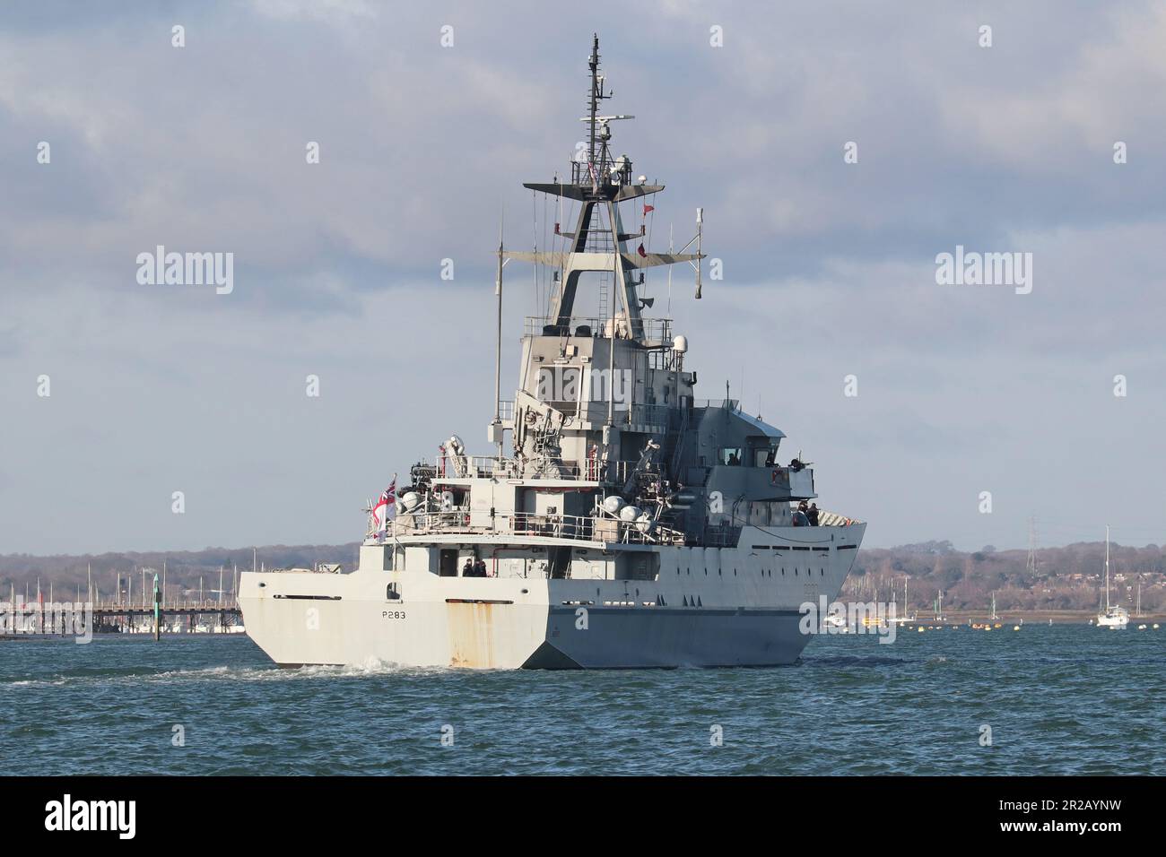 The Royal Navy River class offshore patrol vessel HMS MERSEY heading up ...