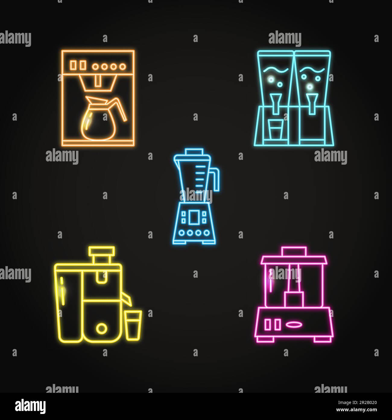 Professional kitchen equipment icon set in neon style. Commercial ...