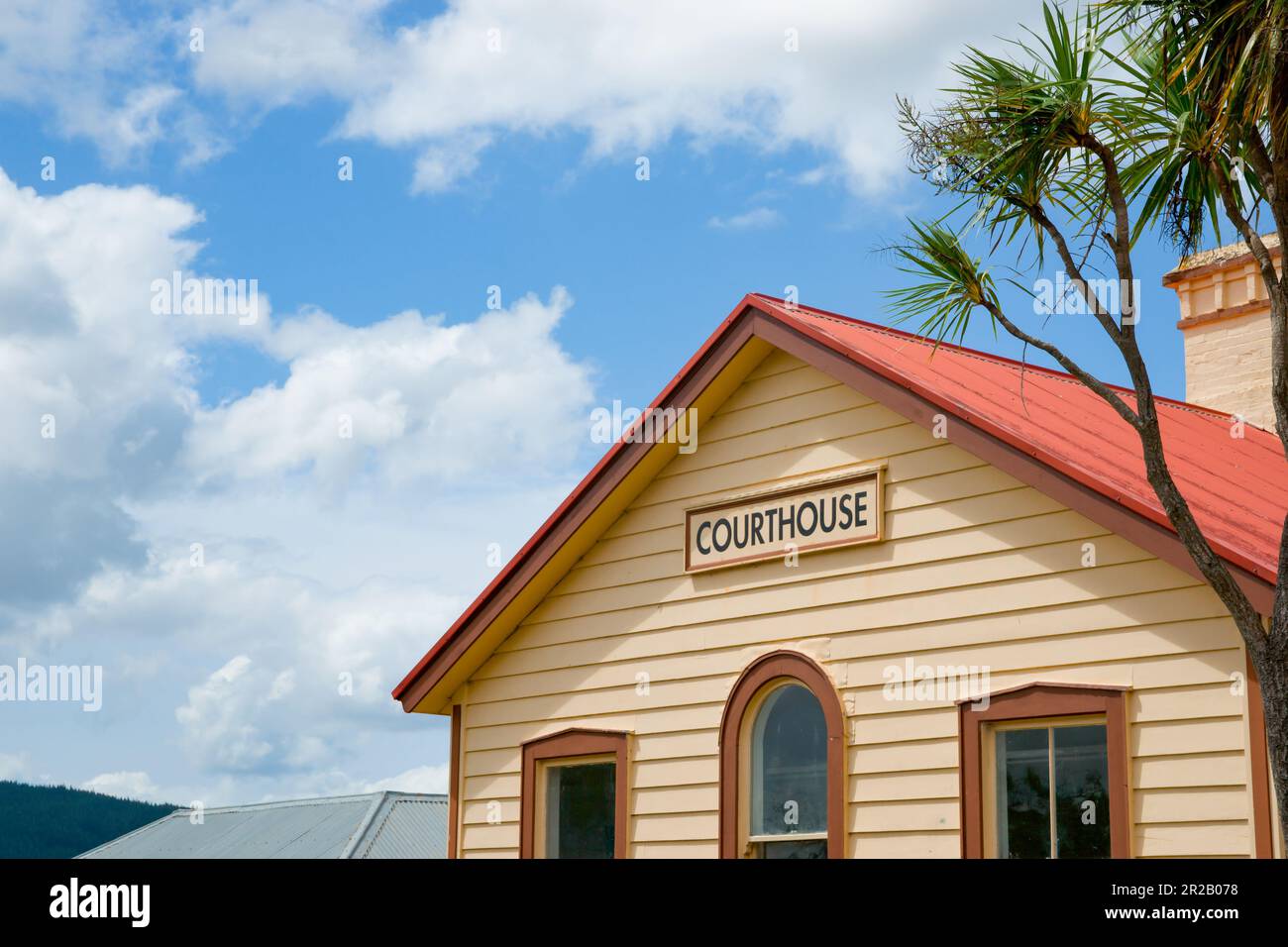 Rawene New Zealand -March 6 2011; Courthouse sign on historic building ...