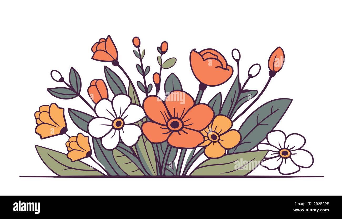 bouquet of flowers in flat cartoon style isolated on white background ...
