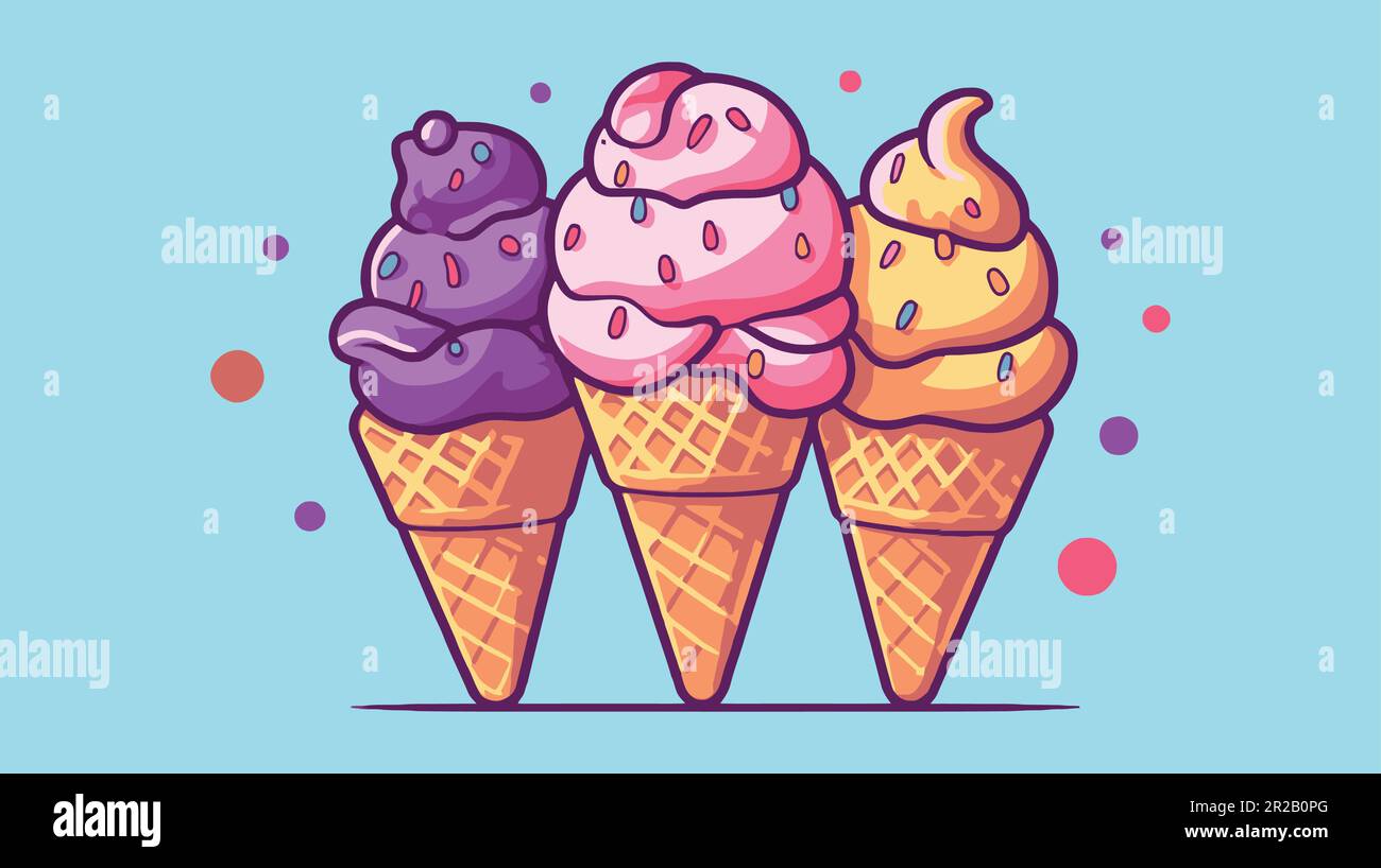 Ice cream logo. A simple cartoon illustration of three ice cream cones ...