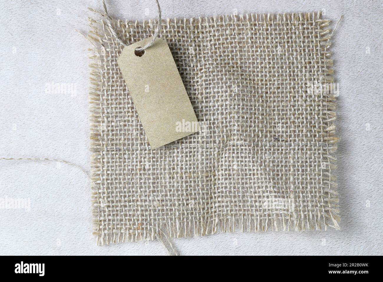 Blank tag tied with natural material string. Price tag, gift tag, sale ...