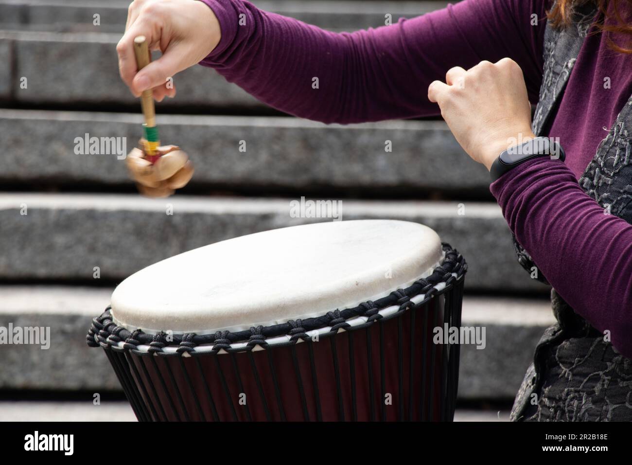 playing the drum with hands close-up, musical instrument Stock Photo ...