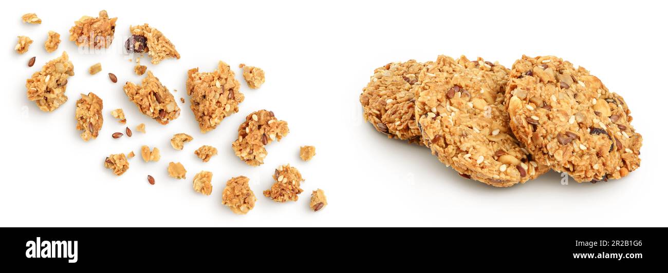 Granola cookie isolated on white background with full depth of field ...