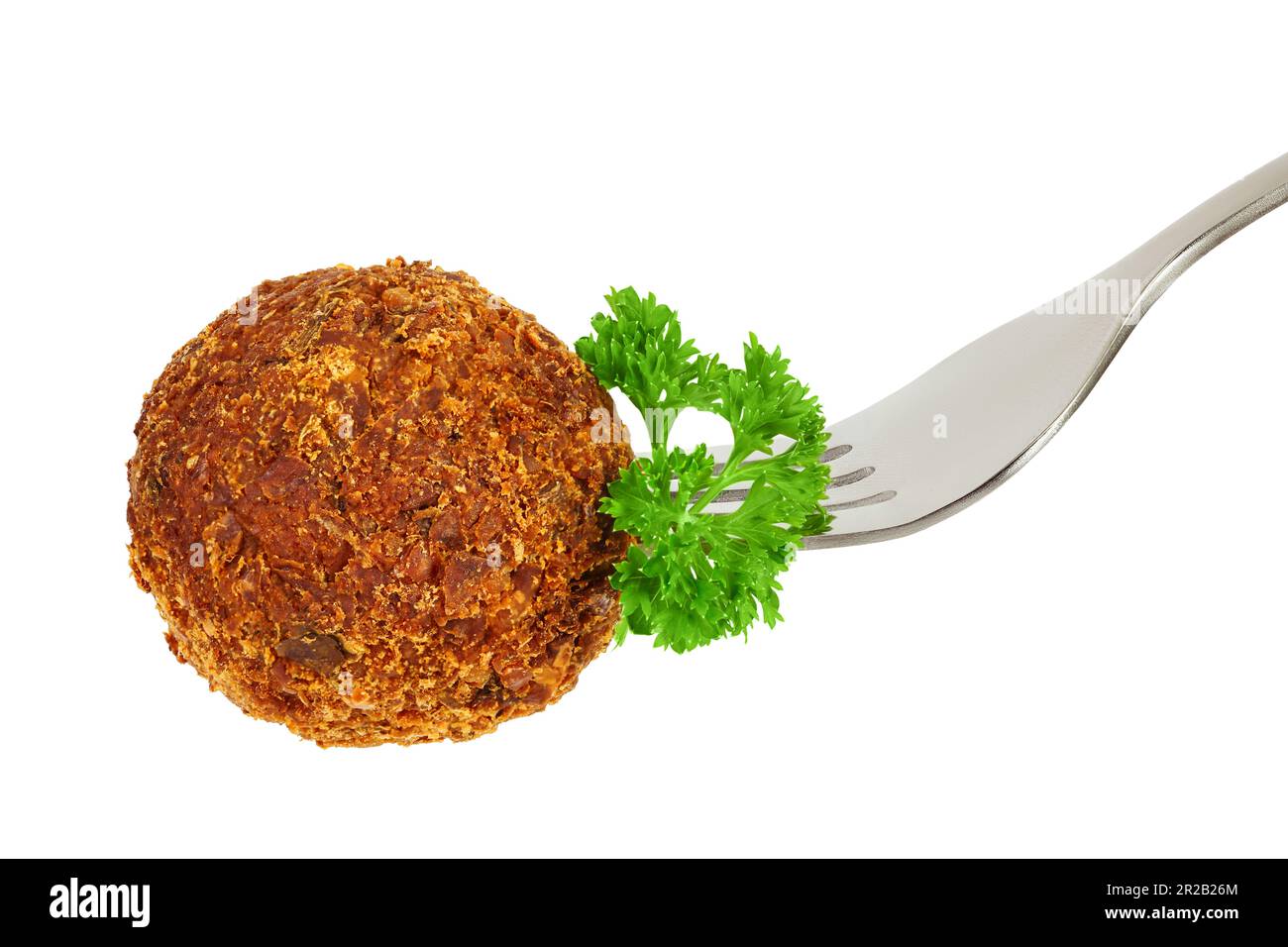 falafel ball on a fork isolated on a white background with full depth ...