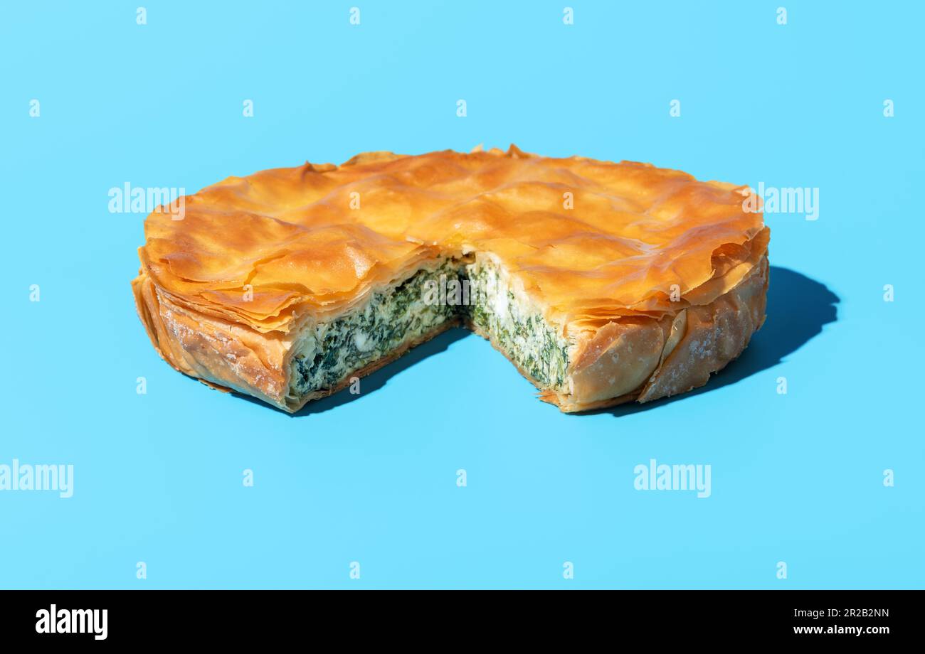Homemade balkan pie with feta cheese, spinach and phyllo dough ...