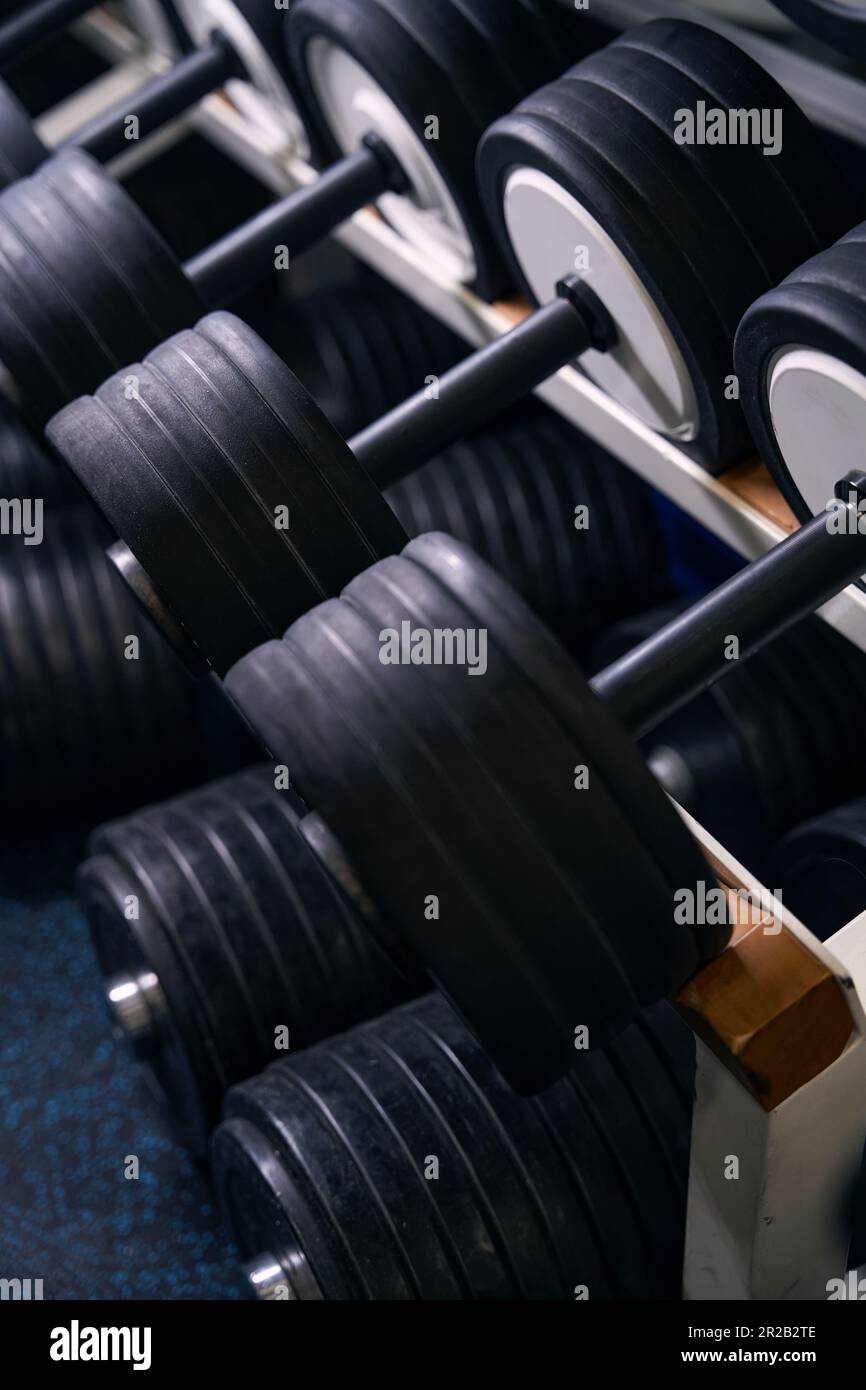 Modern gym interior with professional weight training equipment Stock ...