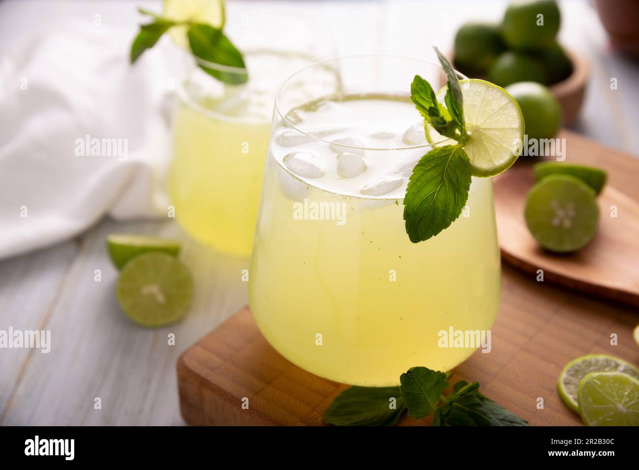 Homemade lemonade with organic lemons and mint, a popular refreshing ...