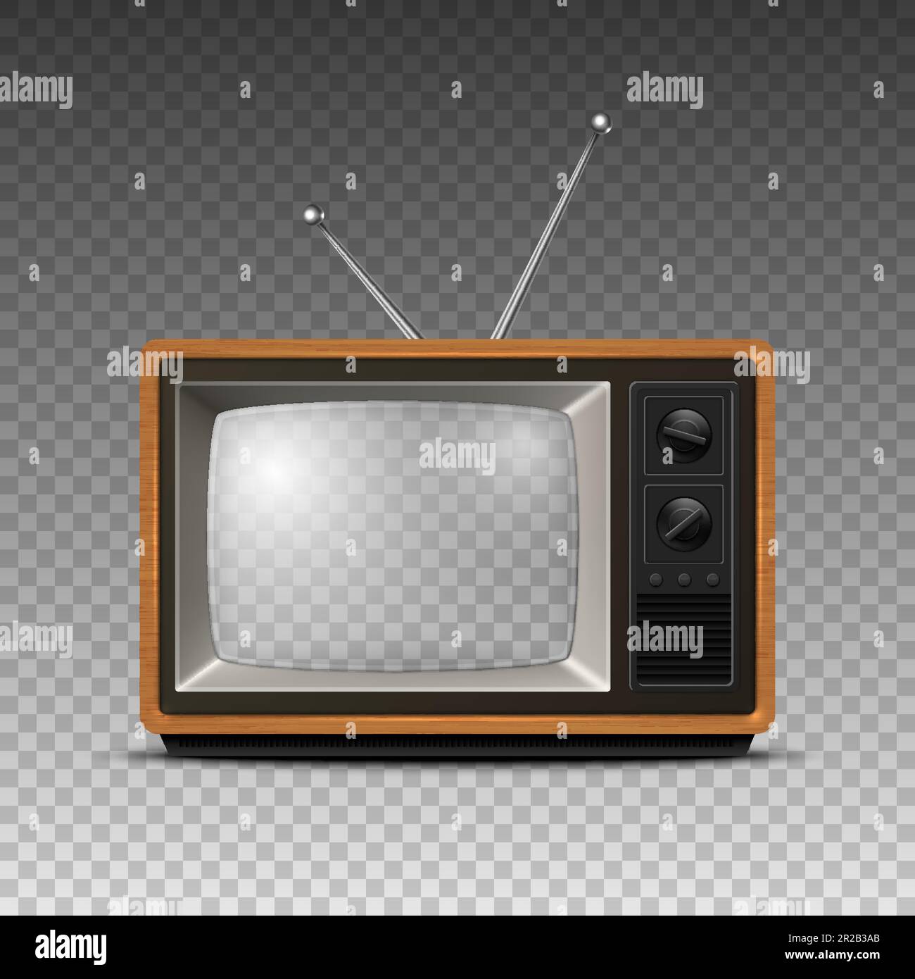 Vector Retro Wooden TV Receiver with Transparent Screen Closeup ...