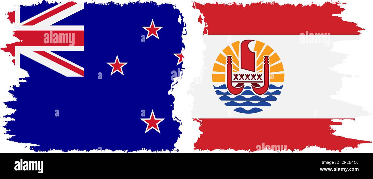 French Polynesia and New Zealand grunge flags connection, vector Stock ...