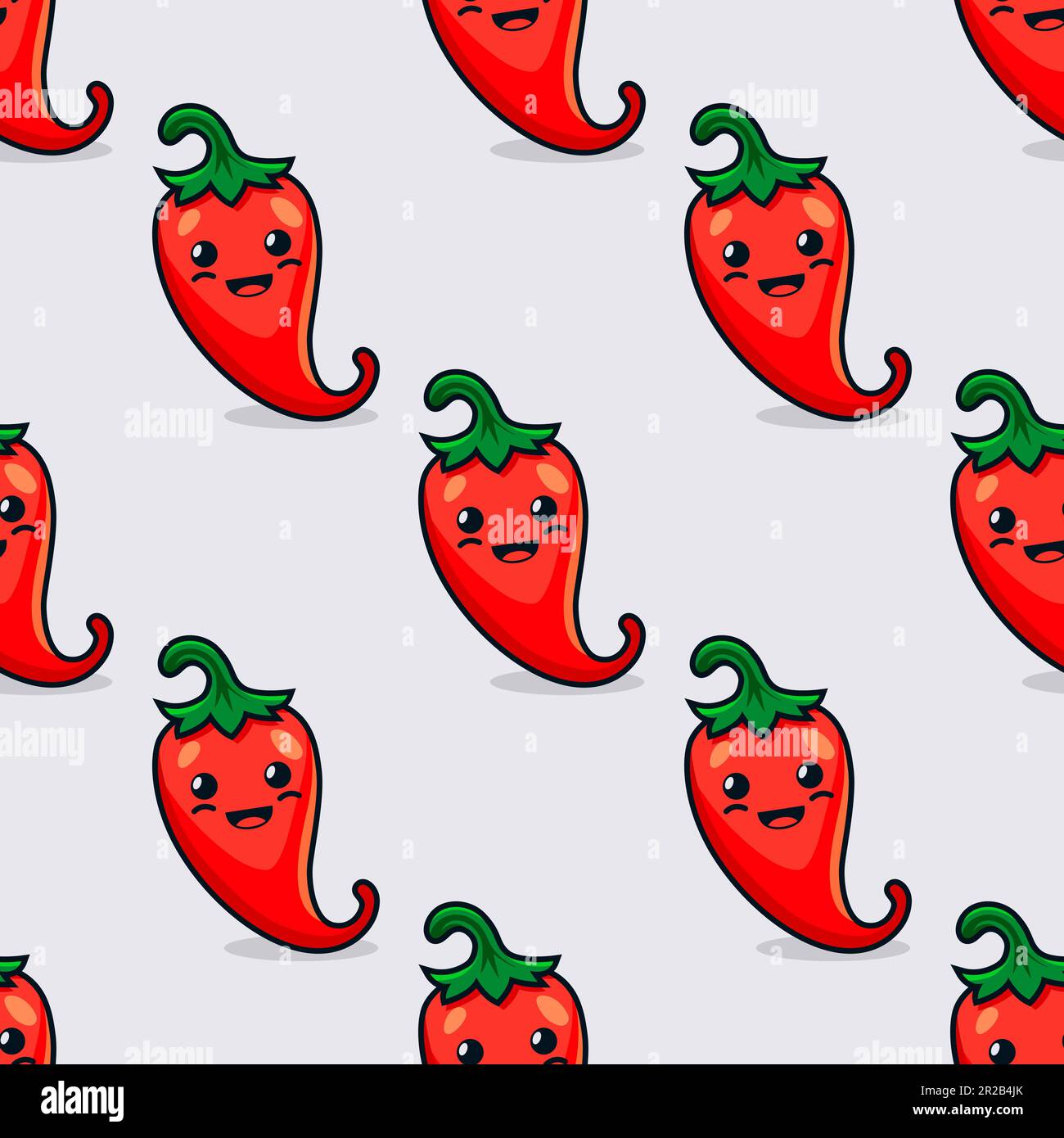 Vector Seamless Pattern with Cartoon Cute and Funny Red Hot Chili ...