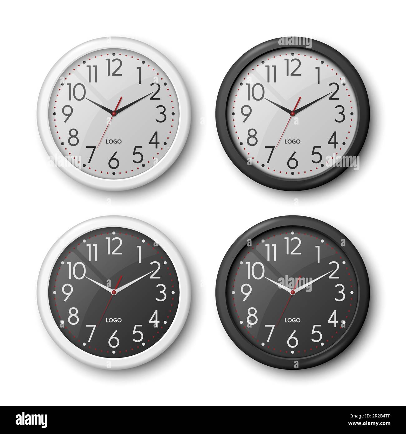 Vector 3d Realistic Round Black, White Color Wall Office Clock with ...