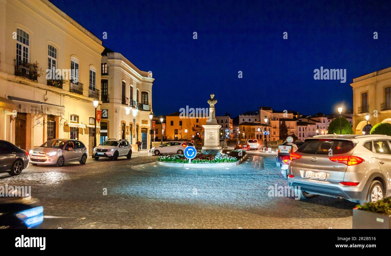 Ronda, Malaga, Spain, Town square, at night Street Scenes in Old Town ...